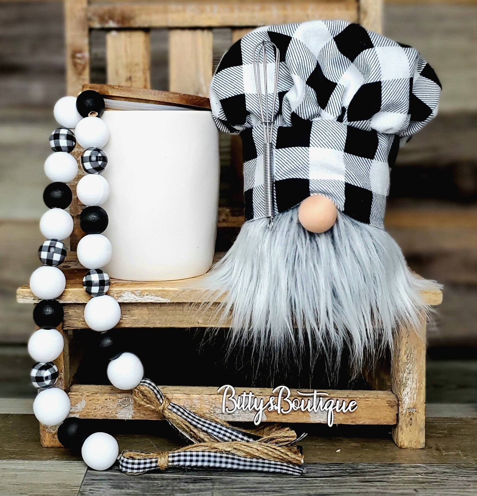Black Buffalo Plaid Chef Gnome Black Buffalo Plaid Wood Bead - Etsy