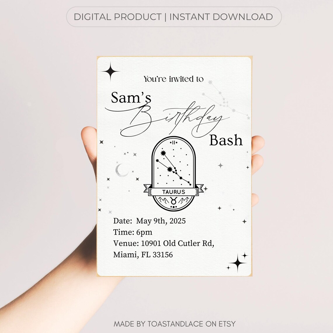 Taurus Birthday Invitation, Printable Zodiac Sign Editable Flyer ...