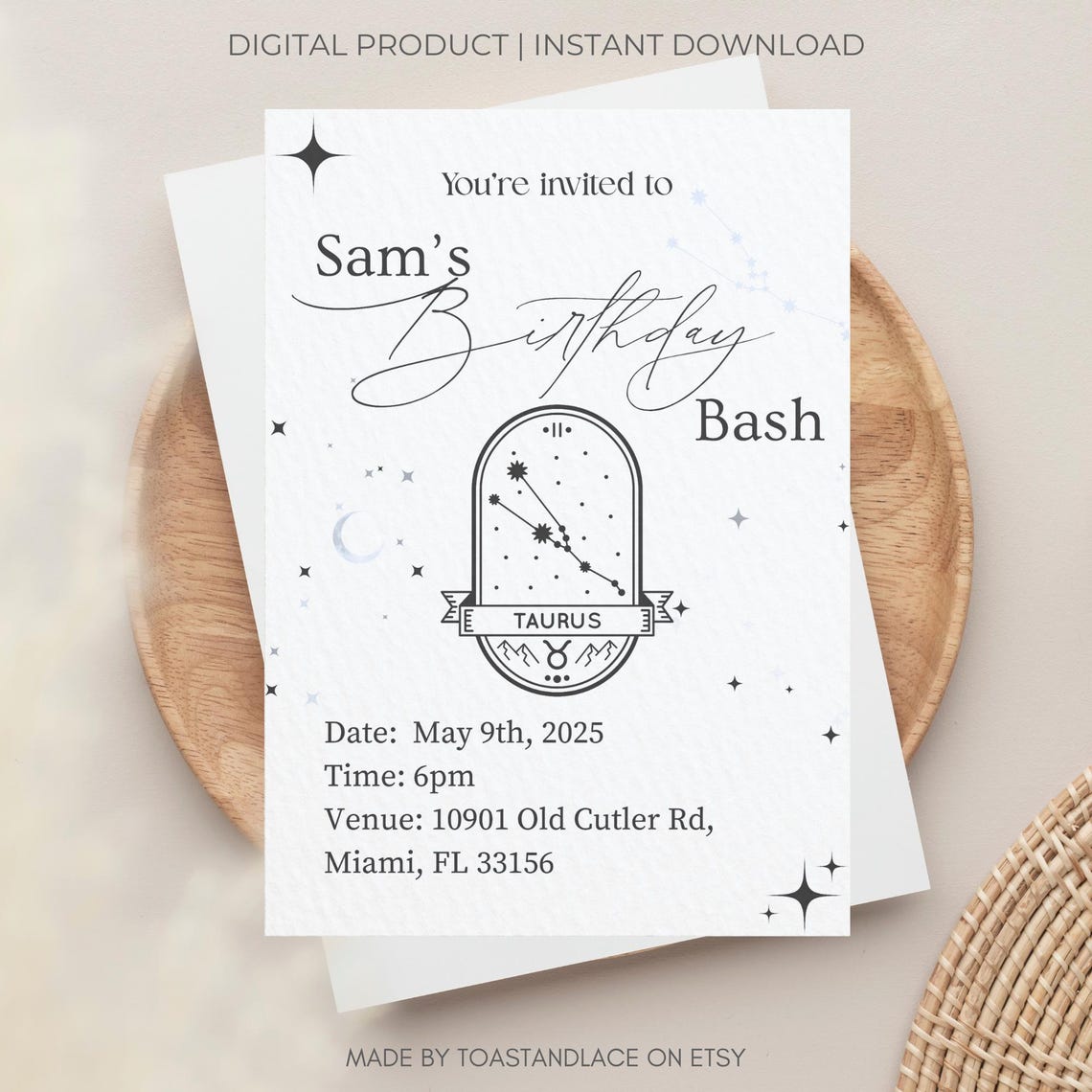 Taurus Birthday Invitation, Printable Zodiac Sign Editable Flyer ...