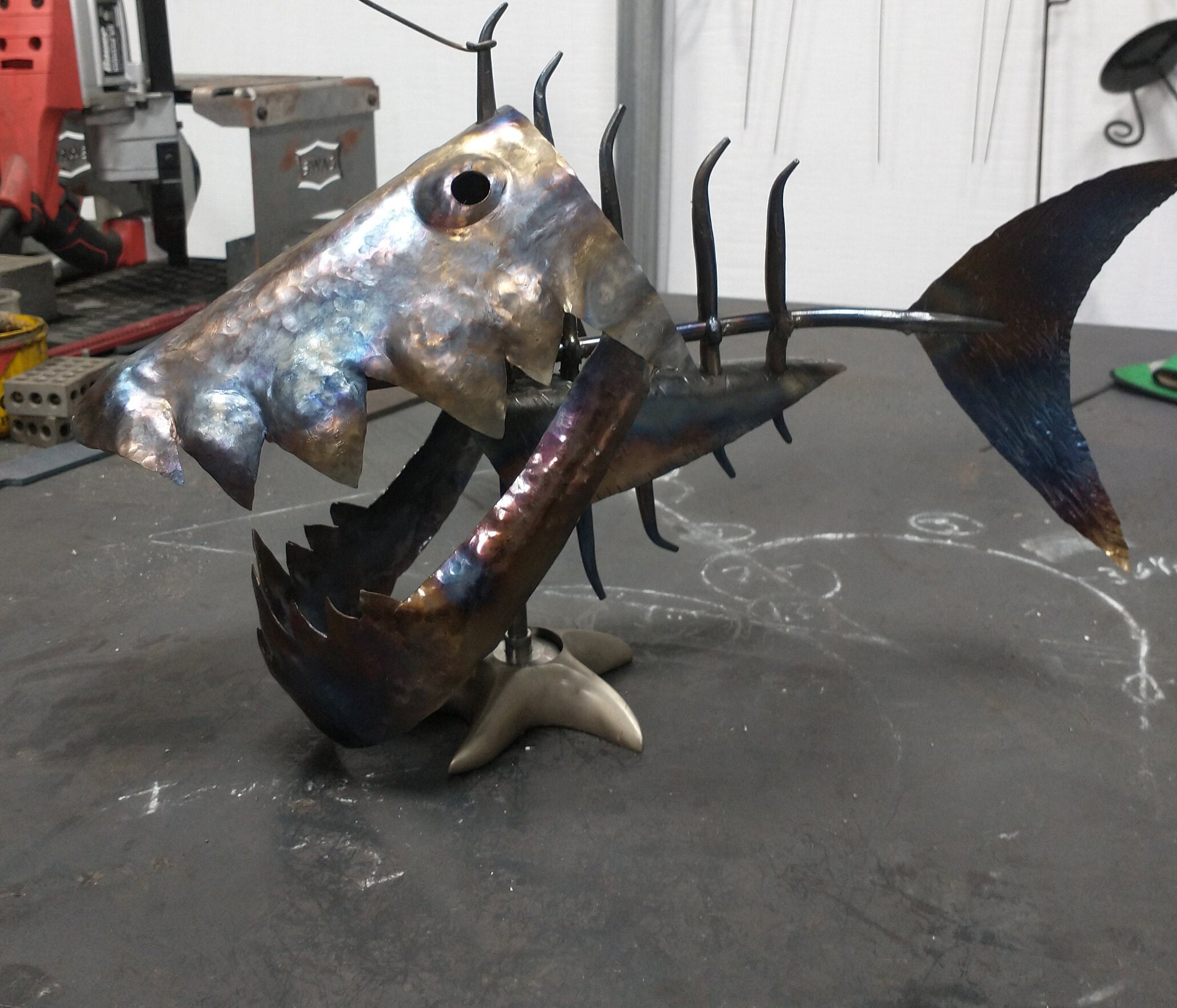 Blacksmith Hand Forged Angler Fish Skeleton Sculpture by the Town ...