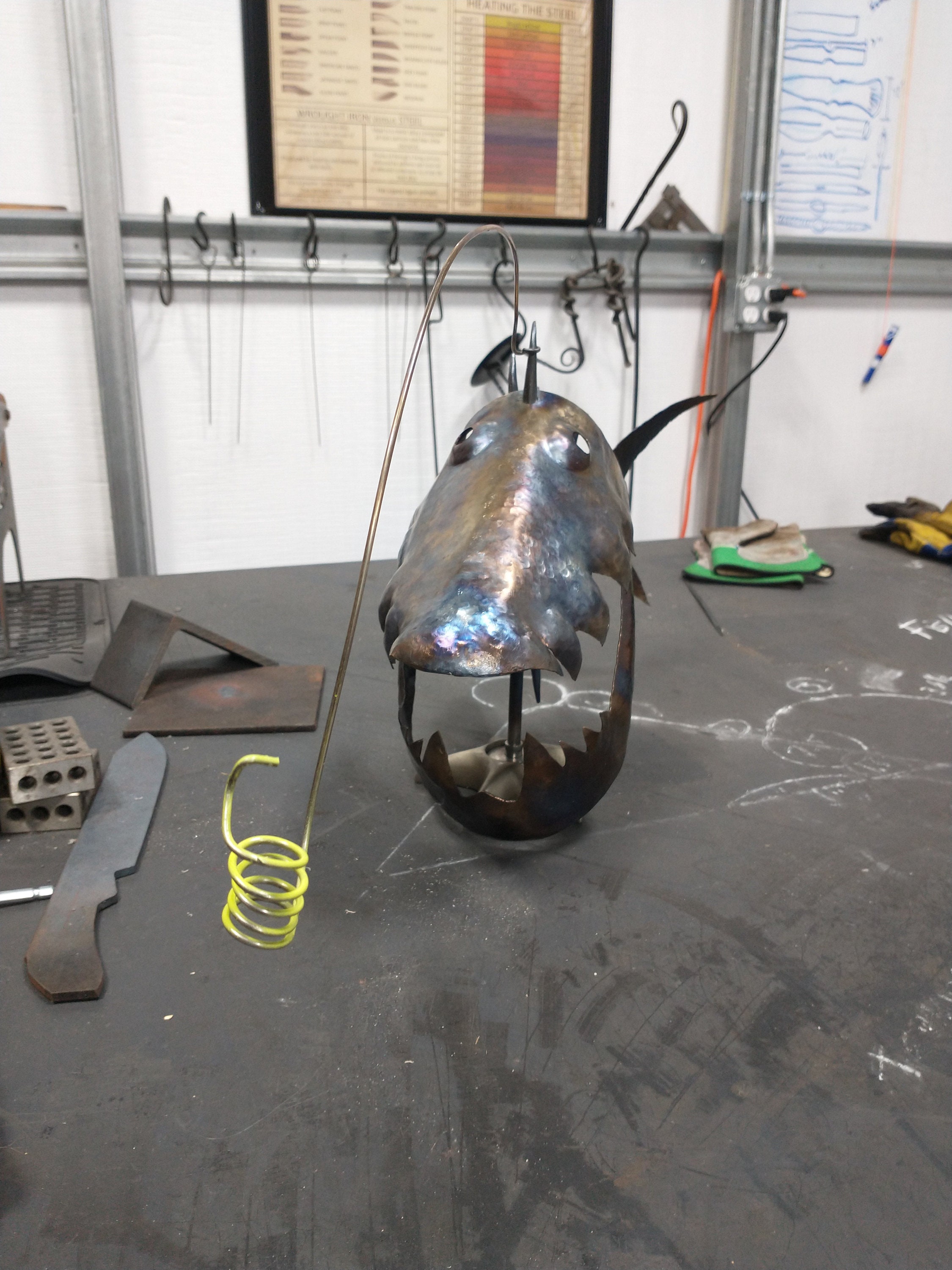 Blacksmith Hand Forged Angler Fish Skeleton Sculpture by the Town ...