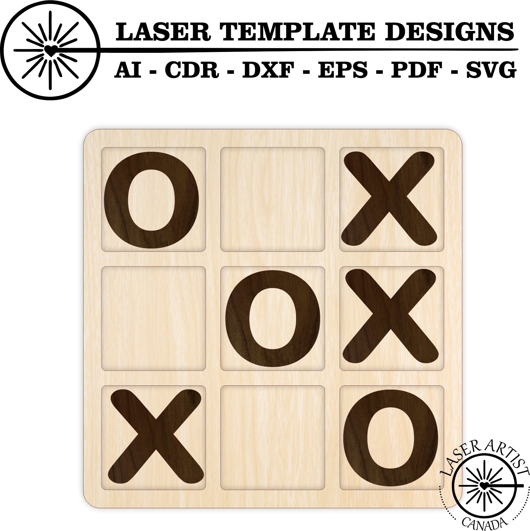 Buy Tic Tac Toe X & O Digital Laser Cut Template With Instant Download ...