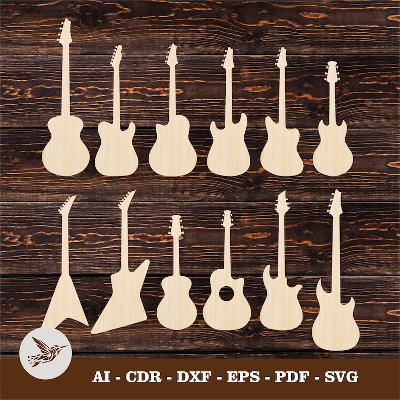 12 Guitar Shapes & Designs - Laser Cut Files for Wood, Acrylic or ...