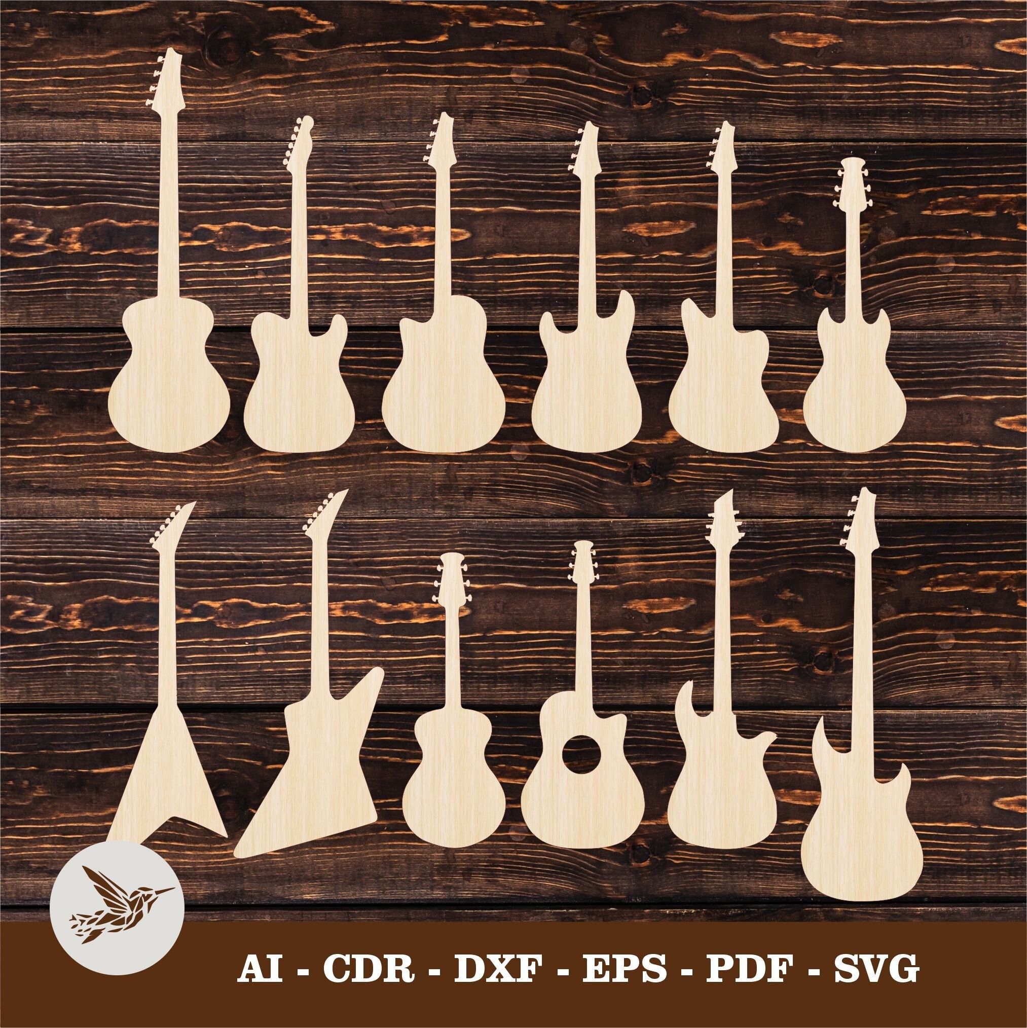 12 Guitar Shapes & Designs - Laser Cut Files for Wood, Acrylic or ...