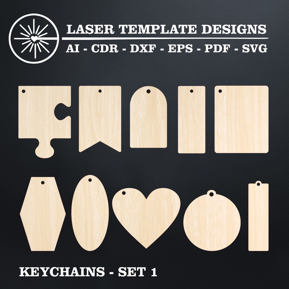 10 Blank Keychain Designs Laser Cut Files for Wood Acrylic - Etsy
