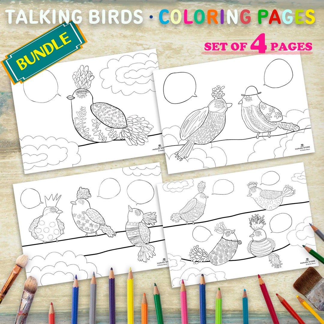 Bundle-a 4 Printable Coloring Pages Talking Birds With the Speech ...
