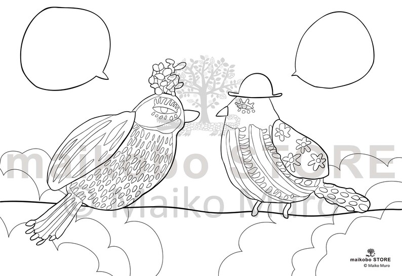 Bundle-a 4 Printable Coloring Pages Talking Birds With the Speech ...