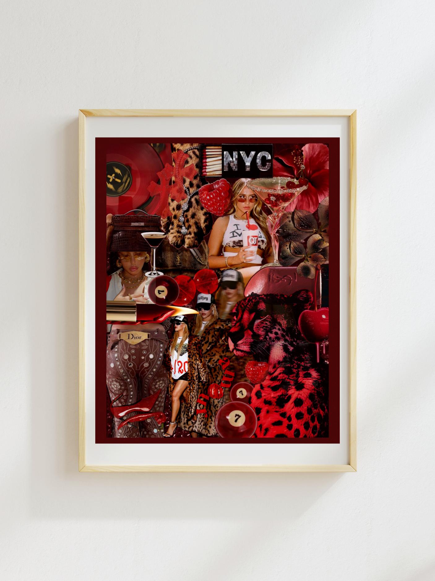 Cherry Crush Y2K Aesthetic Digital Collage Print, Red Retro Grunge Wall ...