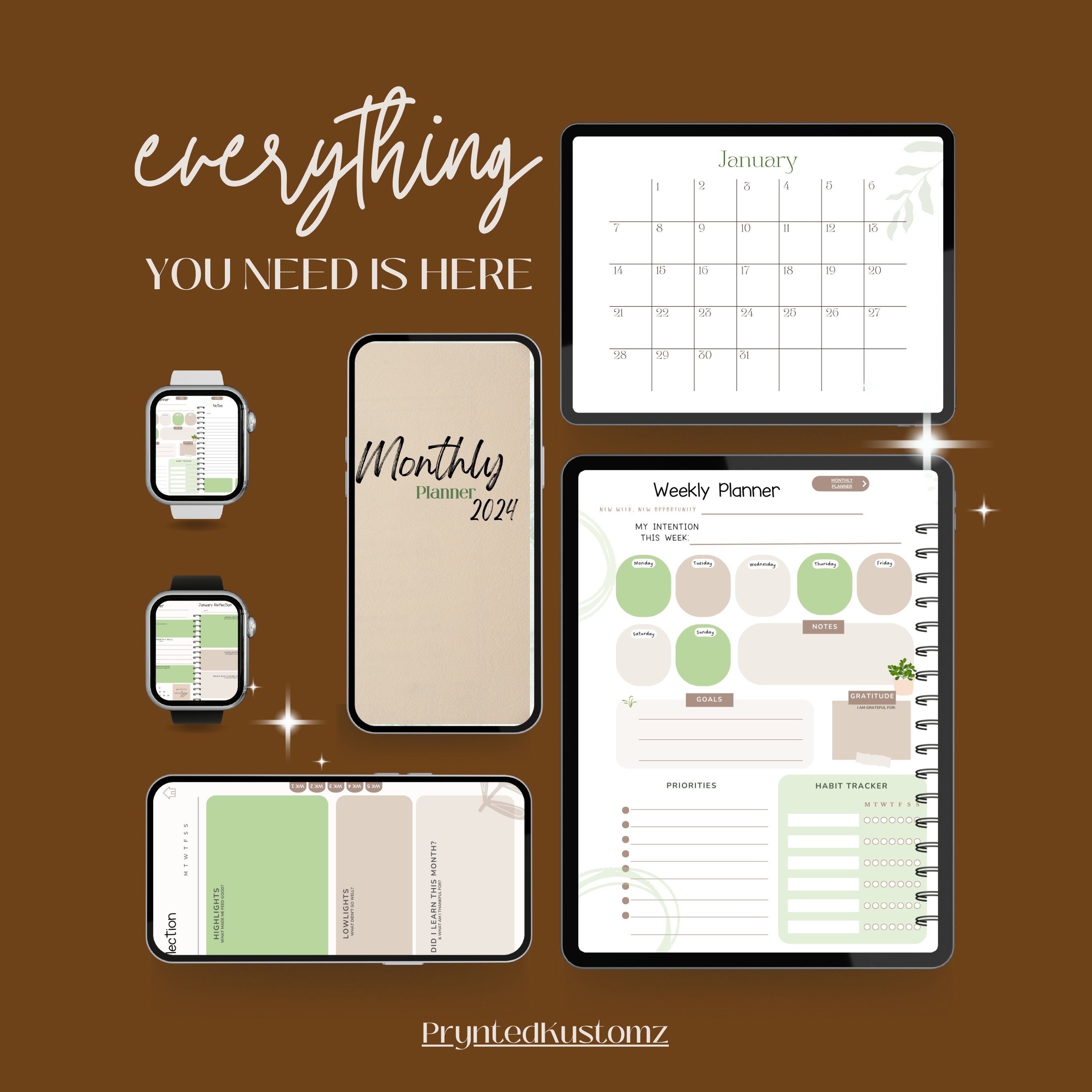 Green & Pink Digital Planner 2024 - Etsy