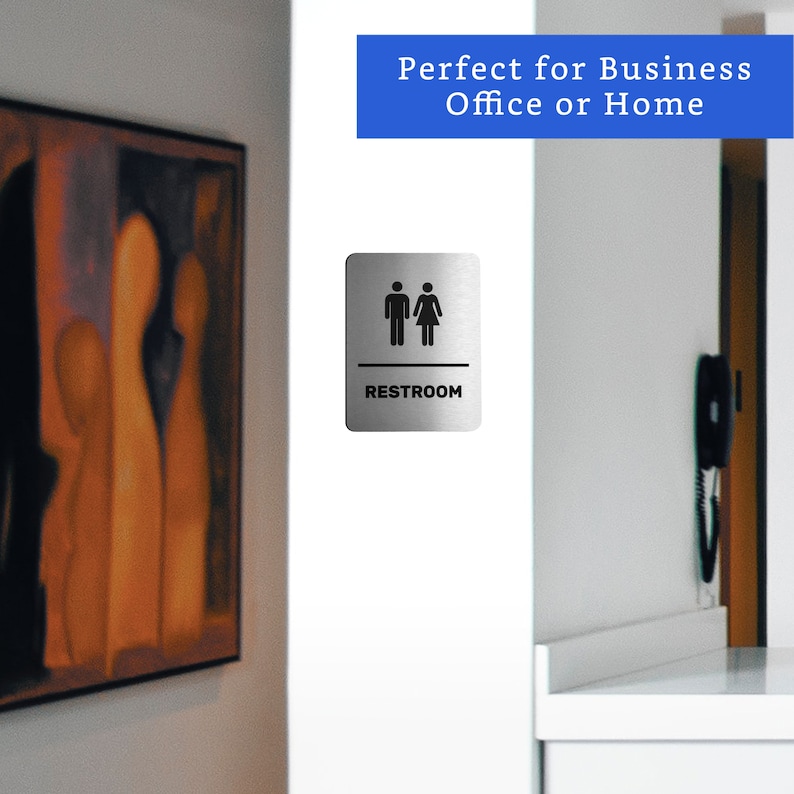 Brushed Aluminum Unisex Restroom Sign - Men and Women Modern Restroom ...