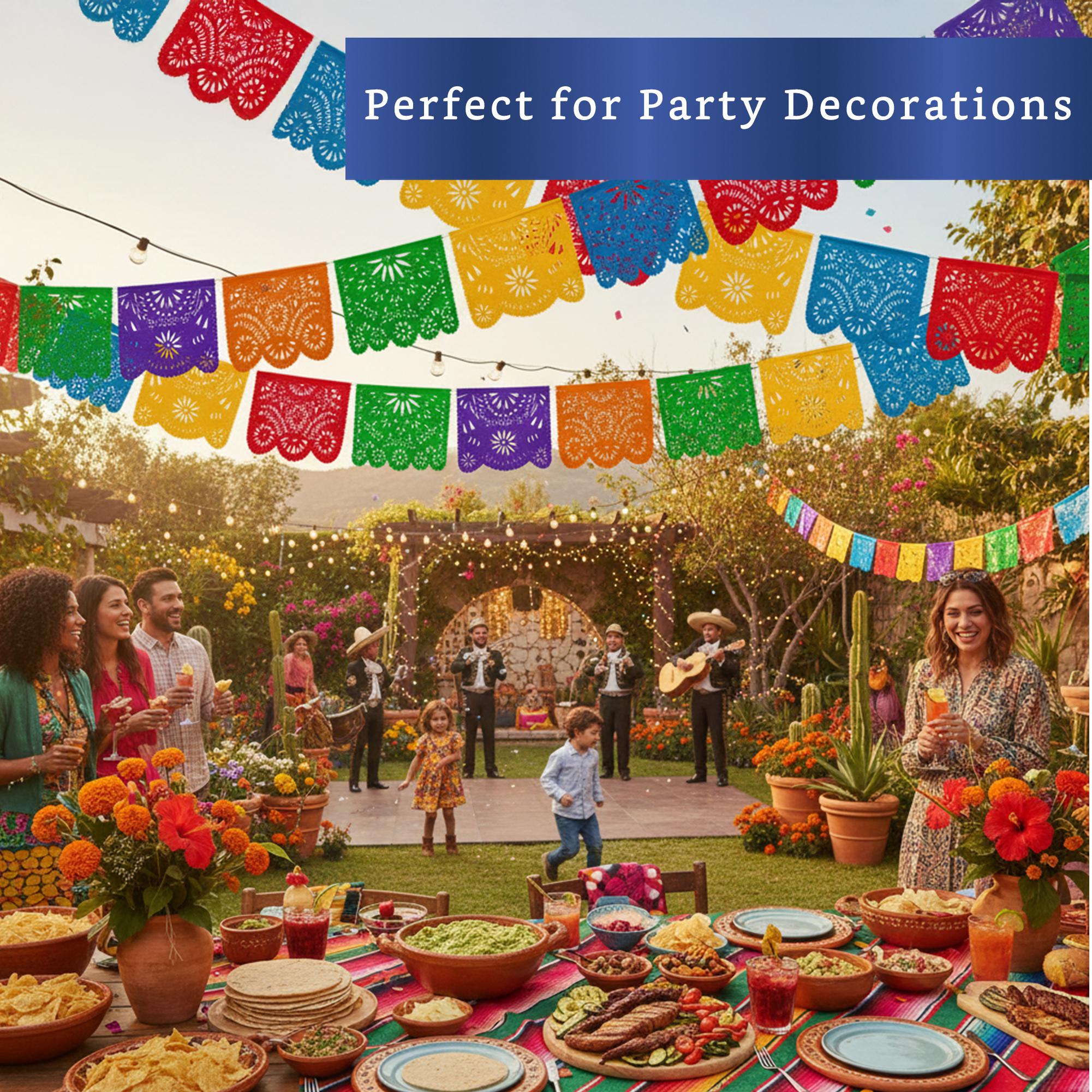 Mexican Party Banners (2 Pack With 10 Multicolor Plastic Flags per ...
