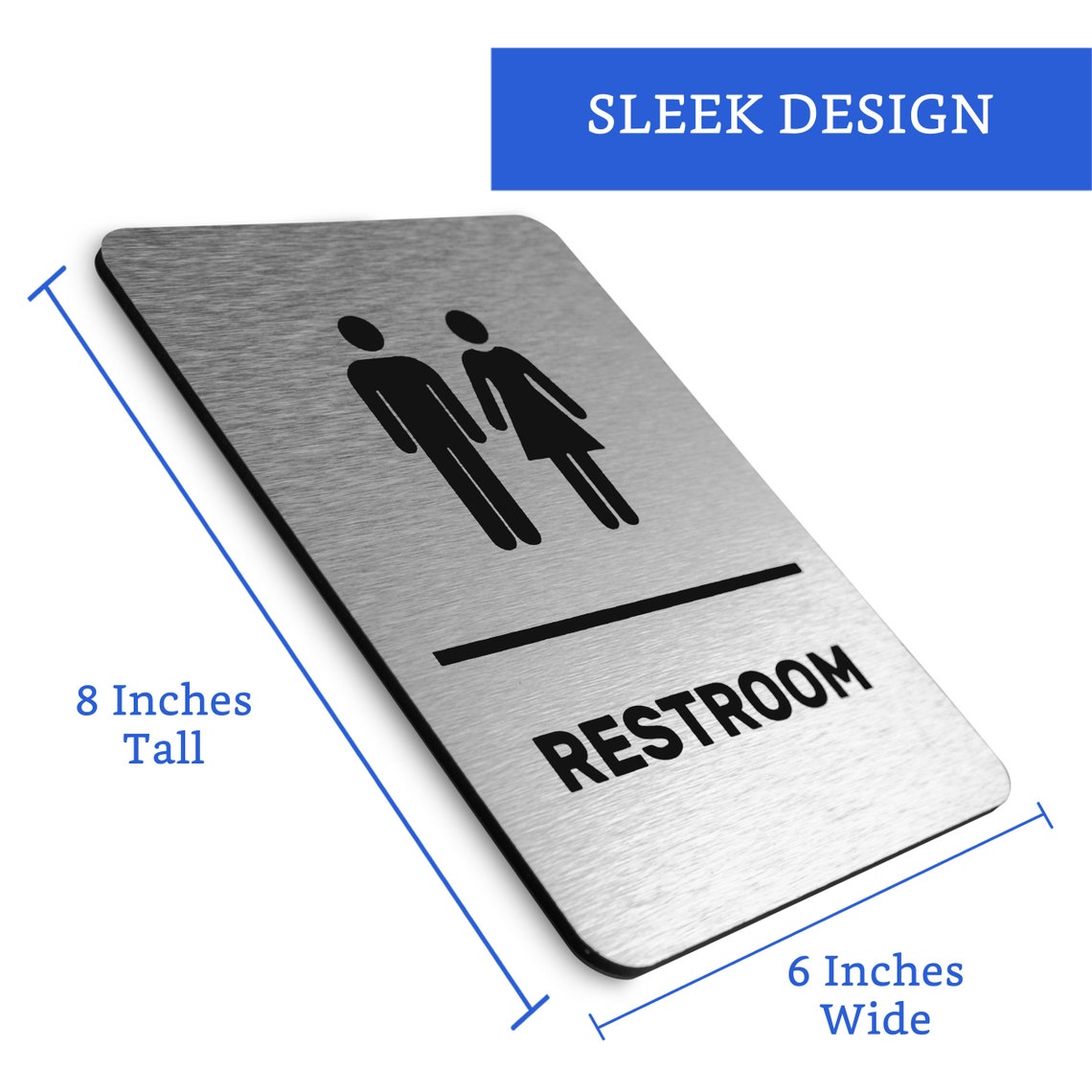 Brushed Aluminum Unisex Restroom Sign - Men and Women Modern Restroom ...