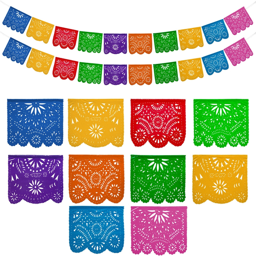 Mexican Party Banners (2 Pack With 10 Multicolor Plastic Flags per ...