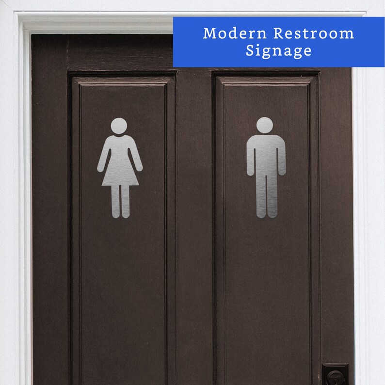Brushed Aluminum Men's and Women's Bathroom Sign Decor Figure Set - Men ...