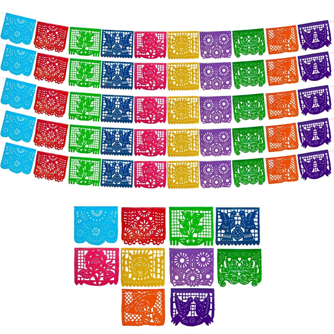Mexican Party Banners (5 Pack With 10 Unique Plastic Flag Designs per ...