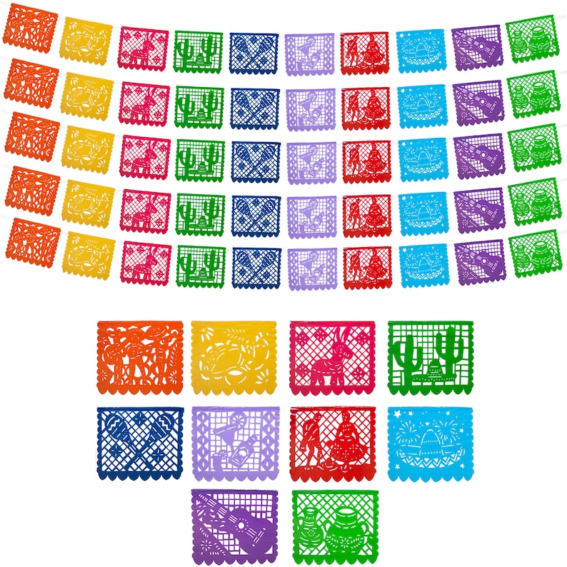 Mexican Party Banners (5 Pk With 10 Plastic Flags per Banner) - Mexican ...
