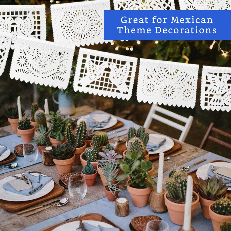 White Papel Picado Banner 5 Pack With 10 TISSUE PAPER Flag - Etsy