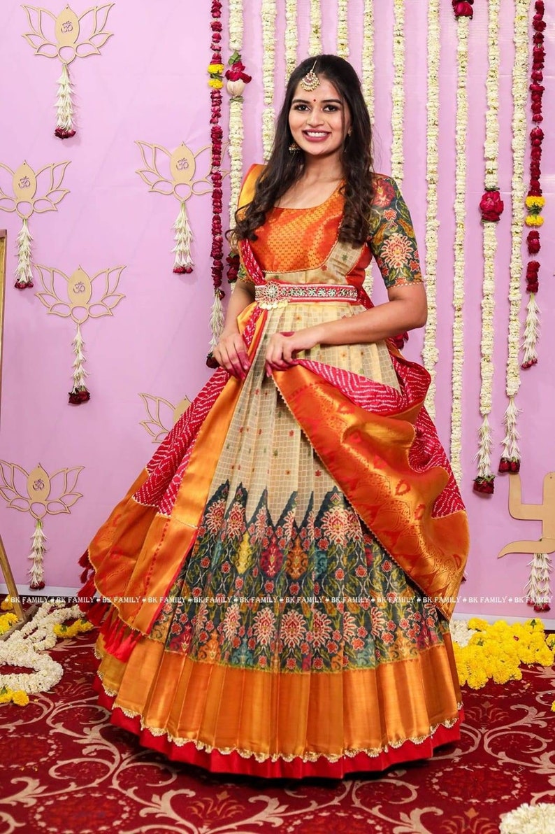 Bandhni Pattu Gown Pattu Dress Ikkat Pattu Dress Lehenga - Etsy UK
