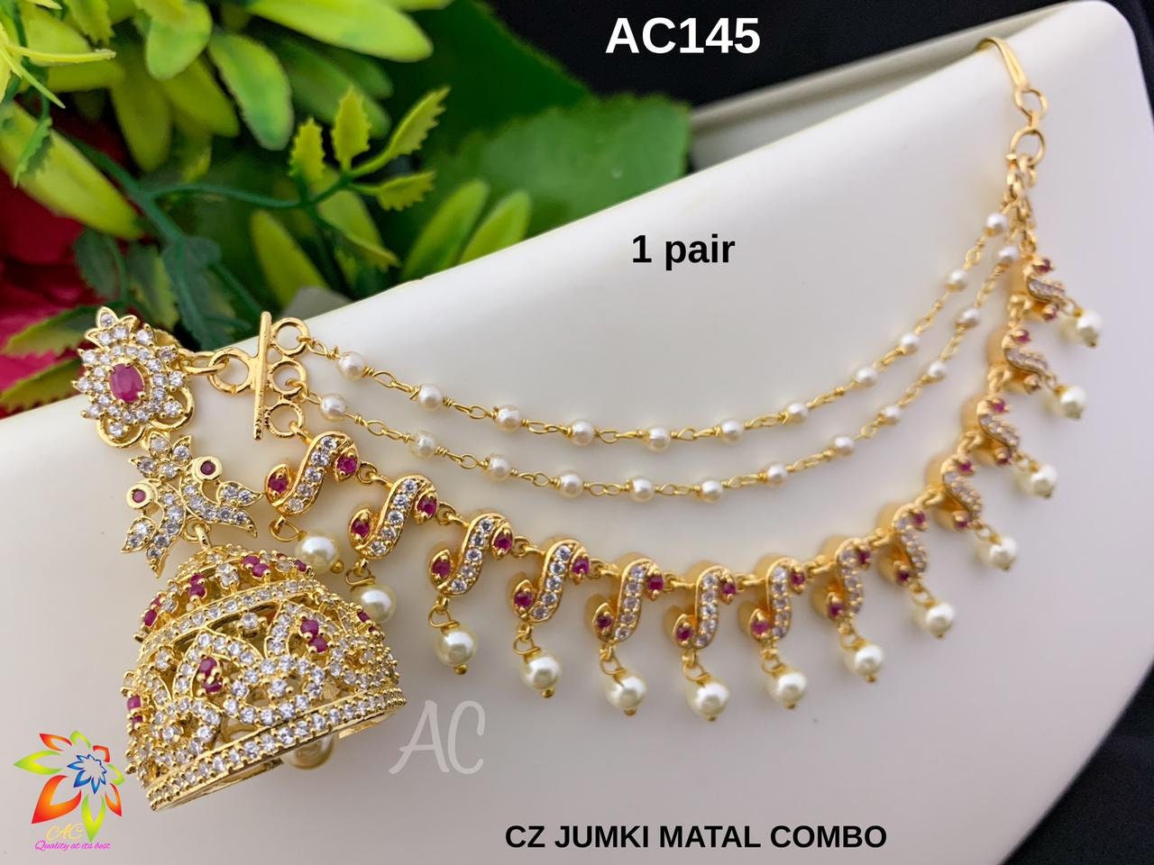 Gold finish Jumki Kamal Matal Combo cz Jumki Matal Indian | Etsy