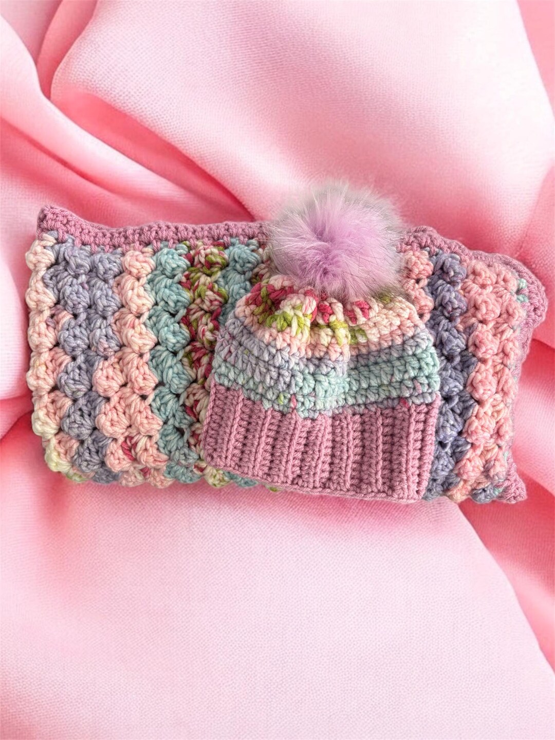 Hand Crochet Baby Blanket and Hat Set - Etsy