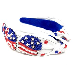 Fourth of July Hand Bead USA Knotted Headband, Patriotic Knot Headband ...