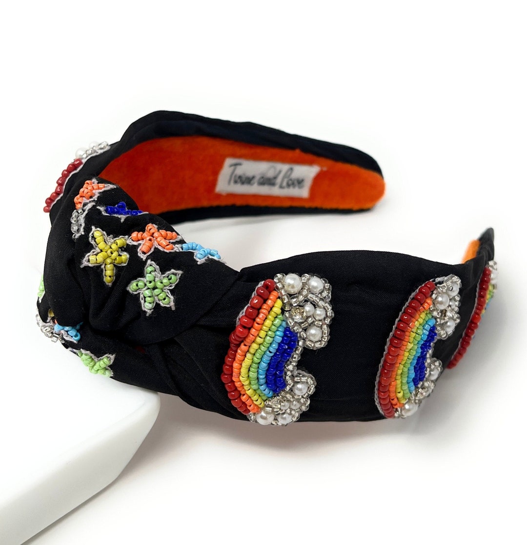 Hand Bead Rainbow Knot Headband, Rainbow Headband, Wide Knot Headband ...