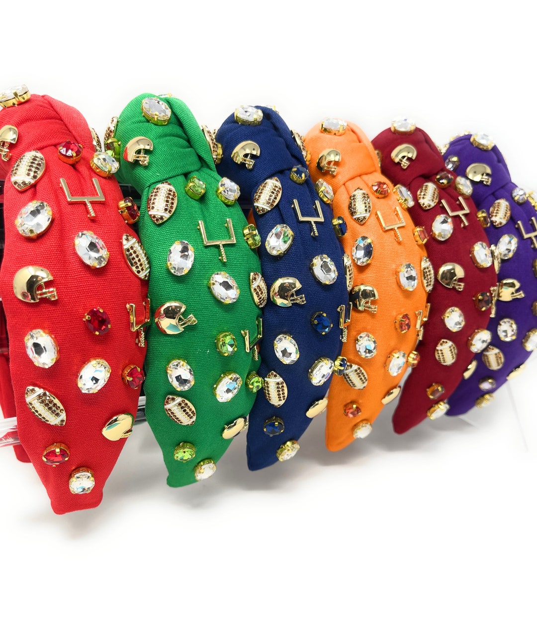 Game Day Sparkle: Unique Hand Sewn Football Jeweled Knot Headband With ...