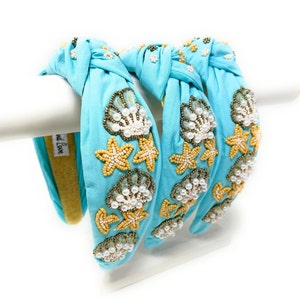 Hand Bead Seashell Knotted Headband, Shell Knotted Headband, Wide ...