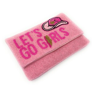 LET'S GO GIRLS Beaded Clutch Purse, Pink Beaded Clutch Bag, Pink Beaded ...