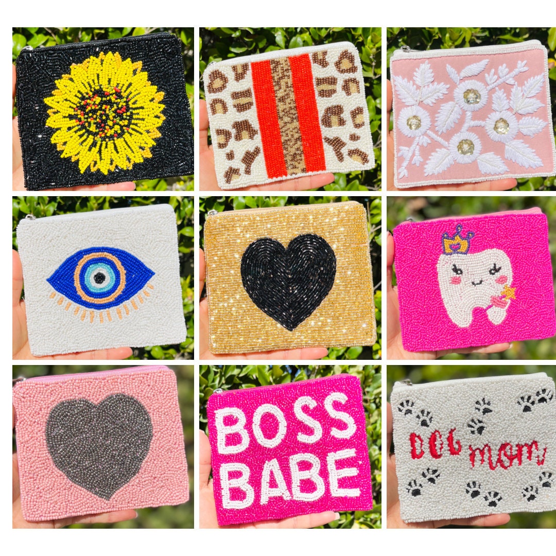 Beaded Coin Pouch, Beaded Coin Purse, Heart Coin Pouch, Best Friend ...