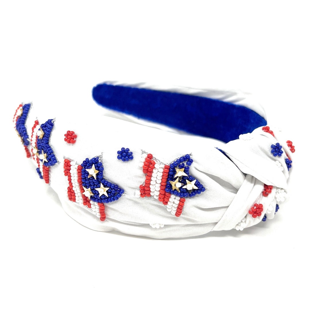 Fourth of July Hand Bead USA Knotted Headband, Patriotic Knot Headband ...
