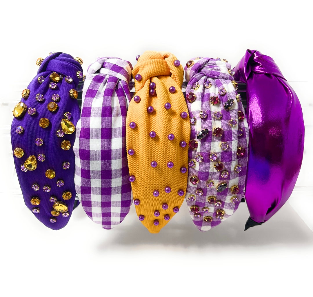 Purple Headband Gingham Headband, LSU Headband Women Purple and Gold ...