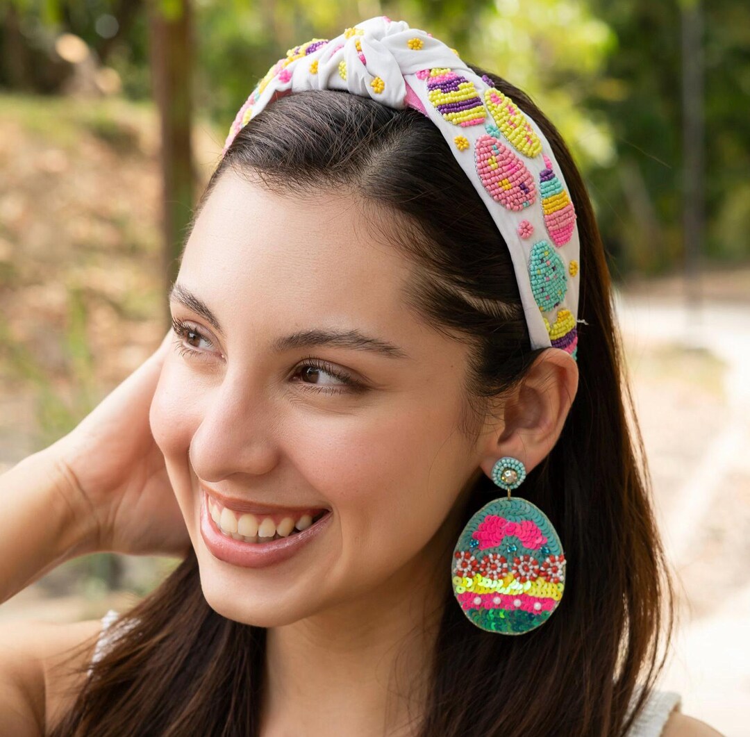 Easter Hand Bead Knotted Headband, Easter Knotted Headband, Easter Egg ...