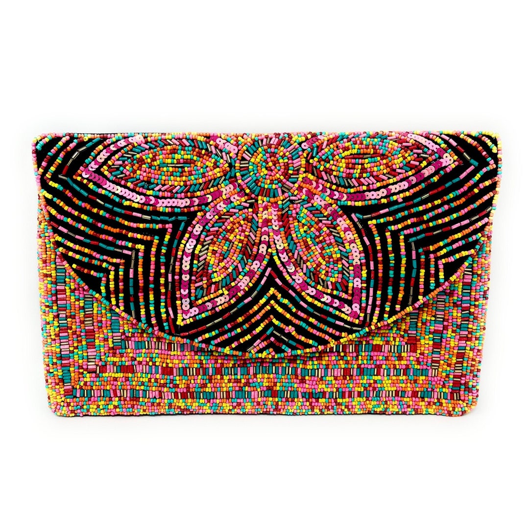 Unique Handcrafted Multicolor Custom Clutch Purse With Removable Chain ...