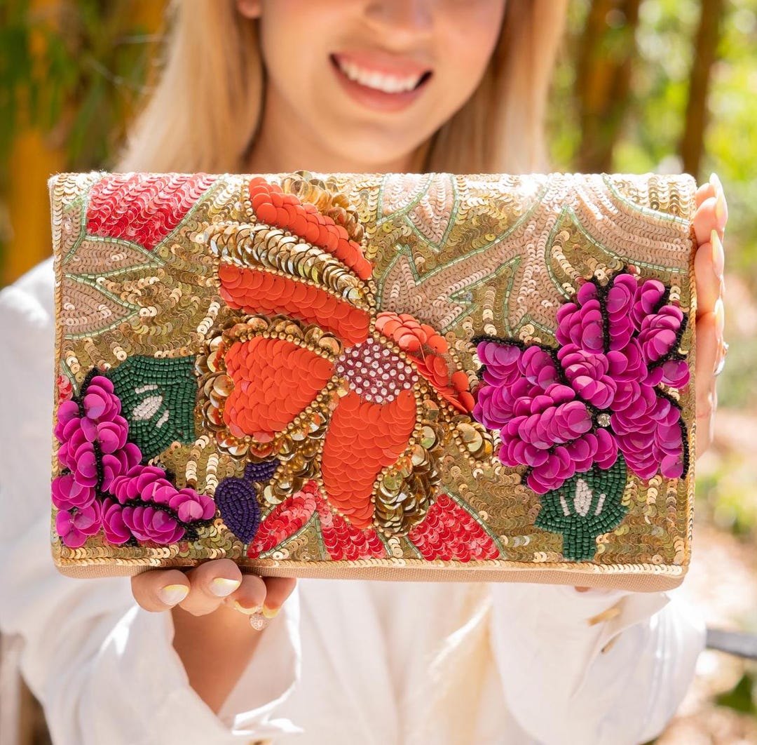 Elegant Hand Beaded Floral Clutch Purse With Stunning 3D Motifs Perfect ...
