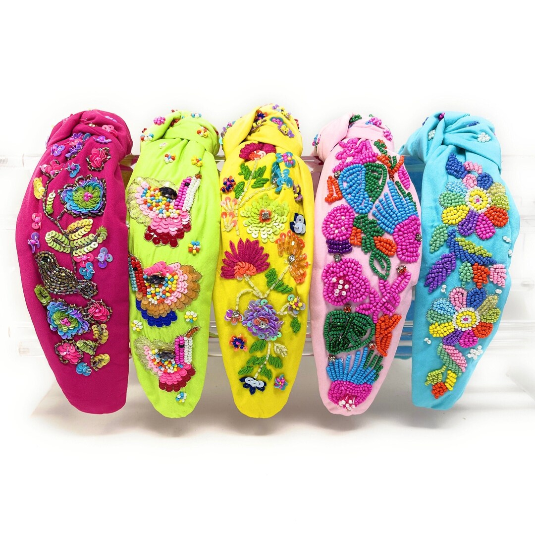 Hand Beaded Colorful Knot Headbands With Intricate Beadwork for ...