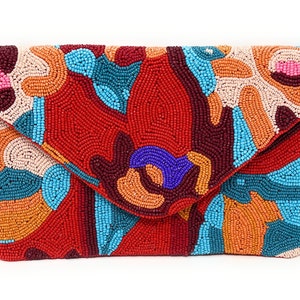 Multi Color Beaded Clutch Purse, Red Clutch Bag, Beaded Clutch Purse ...