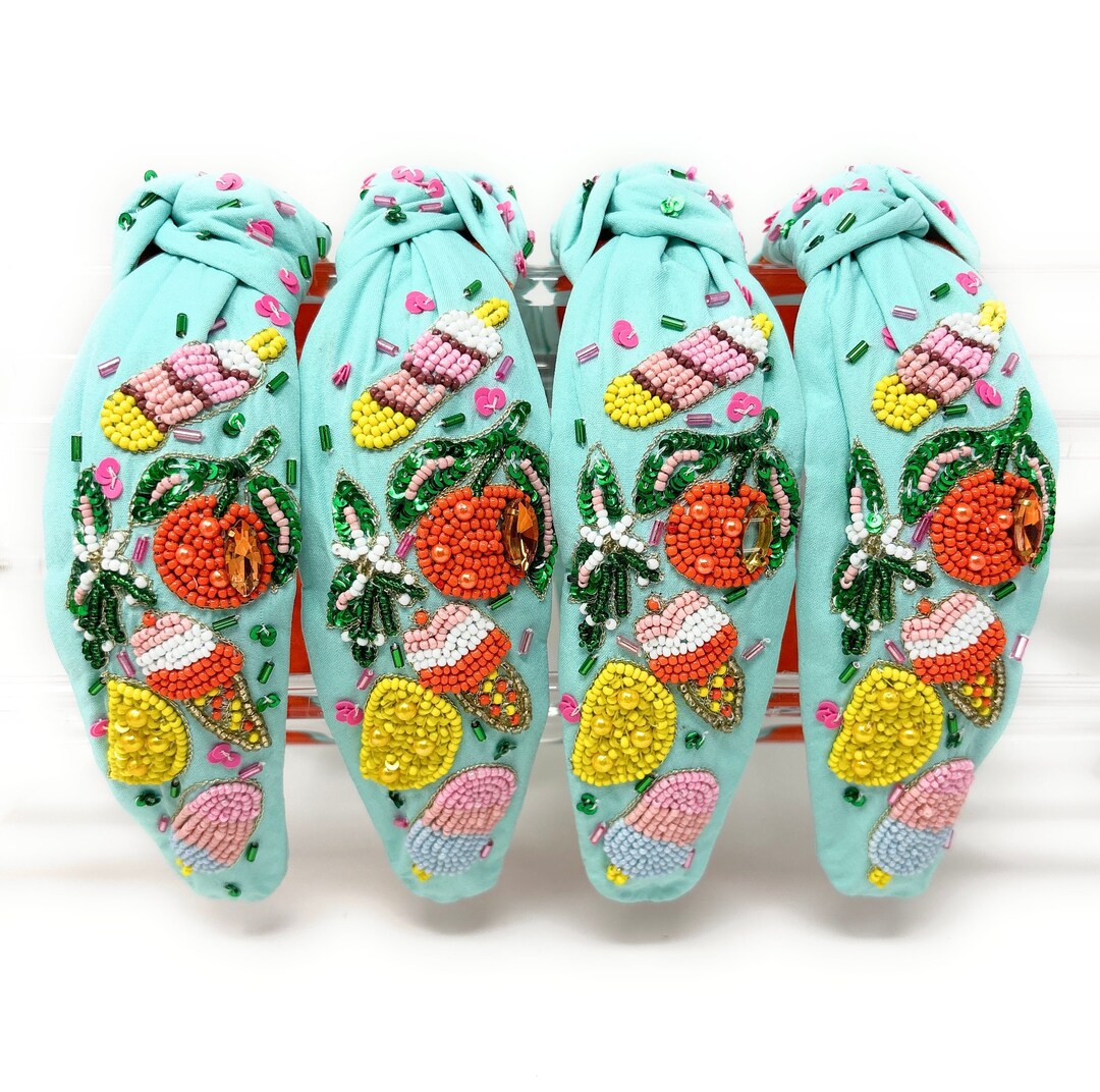 Handmade Summer Fun Headband Adorned With Seed Beads and Jewels, Fruit ...
