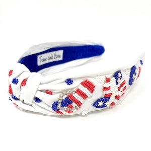 Fourth of July Hand Bead USA Knotted Headband, Patriotic Knot Headband ...
