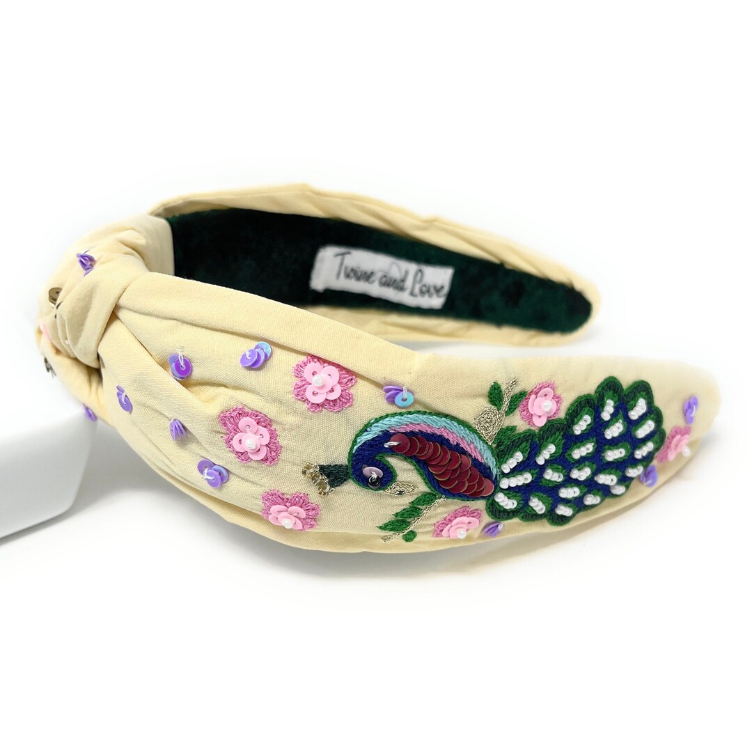 Hand Bead Peacock Knotted Headband, Unique Headbands, Wide Knot ...