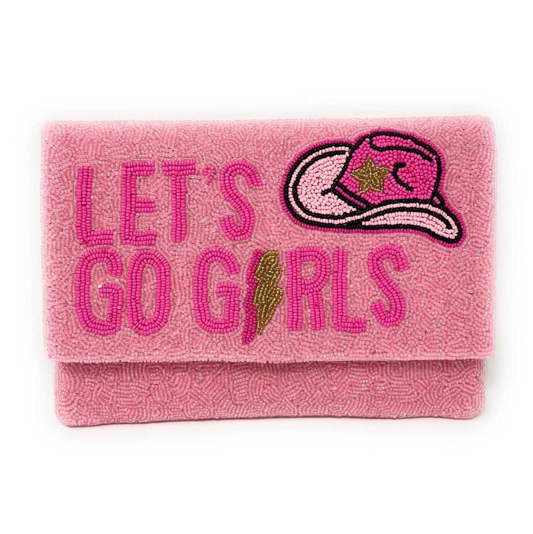 LET'S GO GIRLS Beaded Clutch Purse, Pink Beaded Clutch Bag, Pink Beaded ...