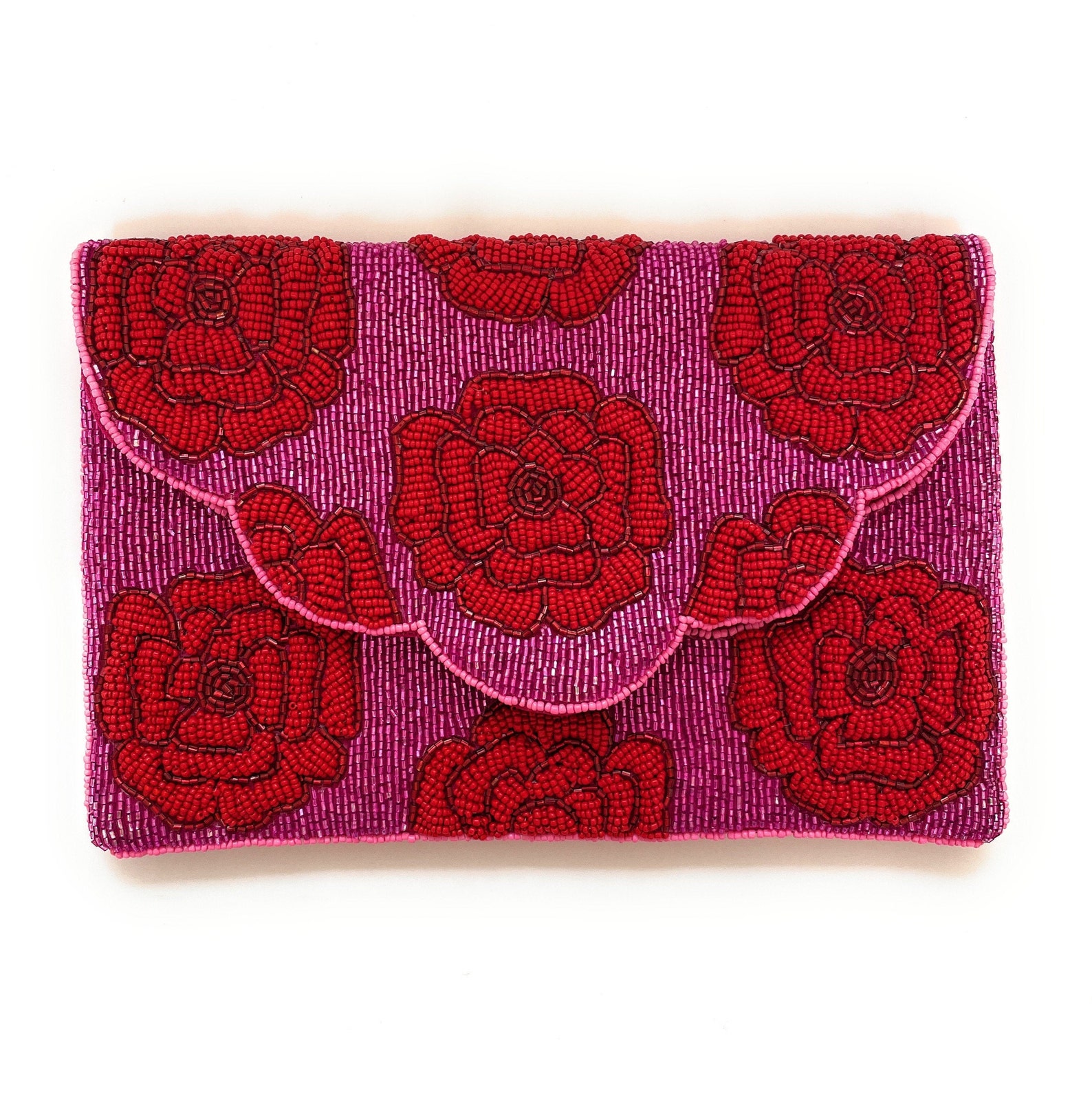 FLORAL Beaded Clutch Fuchsia Beaded Clutch Floral Beaded | Etsy