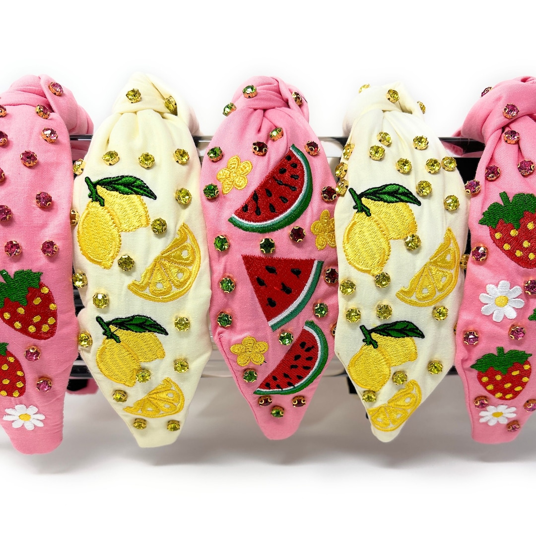Fruits Embroidered Jeweled Knot Headband, Beautiful Jeweled Headband ...