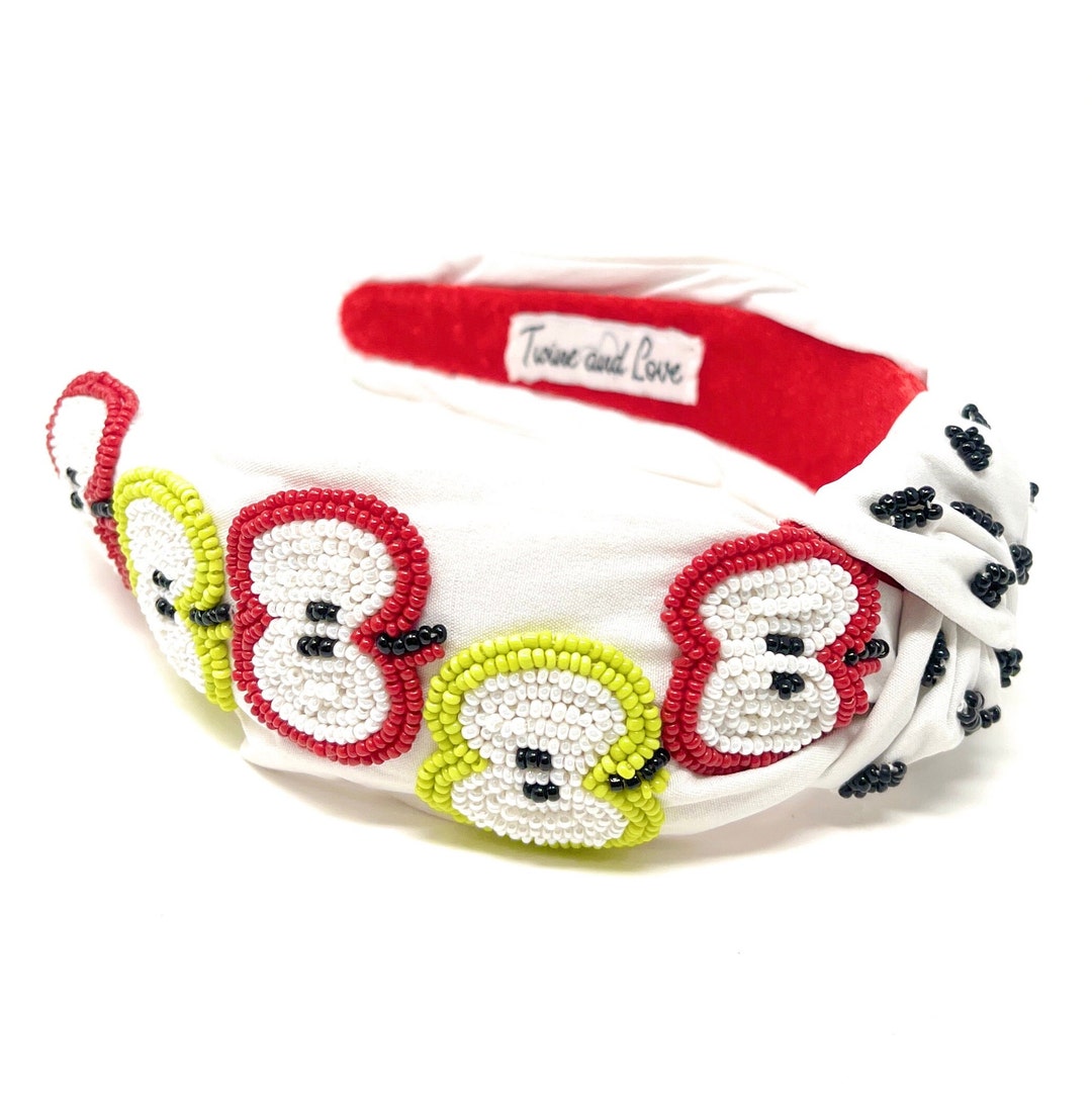 Hand Beaded Teacher Knot Headband, Apple Knotted Headband, Teacher ...