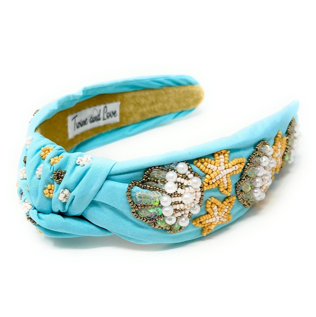 Hand Bead Seashell Knotted Headband, Shell Knotted Headband, Wide ...