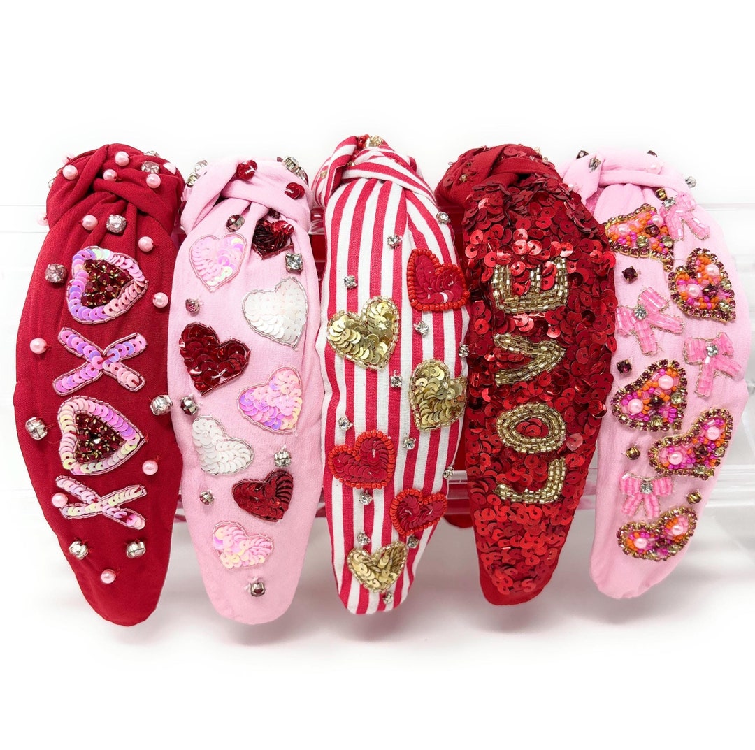 Valentine's Day Top Knot Headband Hand Beaded & Adorned With Jewels ...