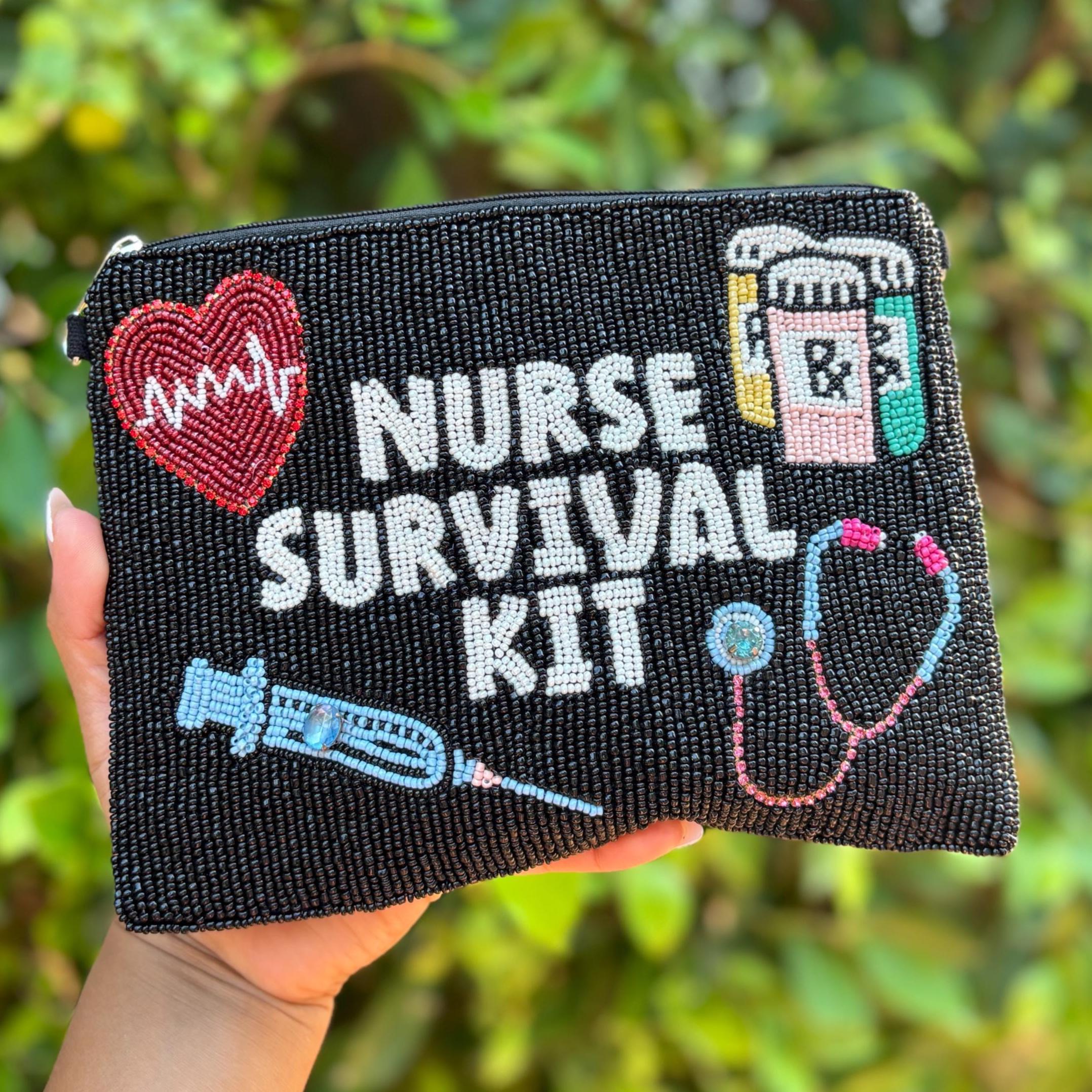 XL Large Nurse Hand Beaded Pouch, Nurse Gifts White Hand Beaded Purse ...
