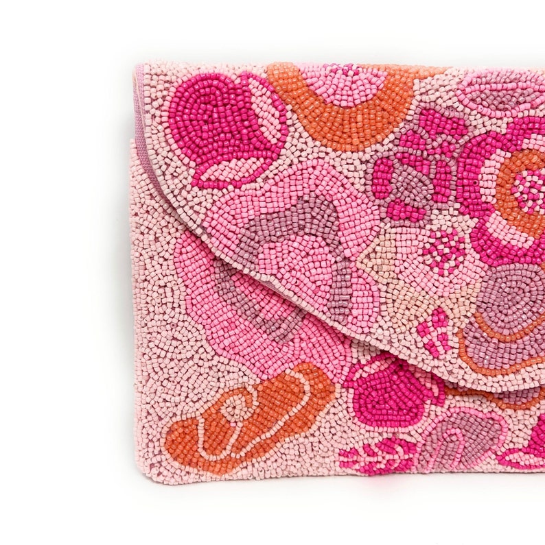 Pink Floral Beaded Clutch Purse, Handmade Party Bag - Etsy