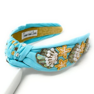 Hand Bead Seashell Knotted Headband, Shell Knotted Headband, Wide ...