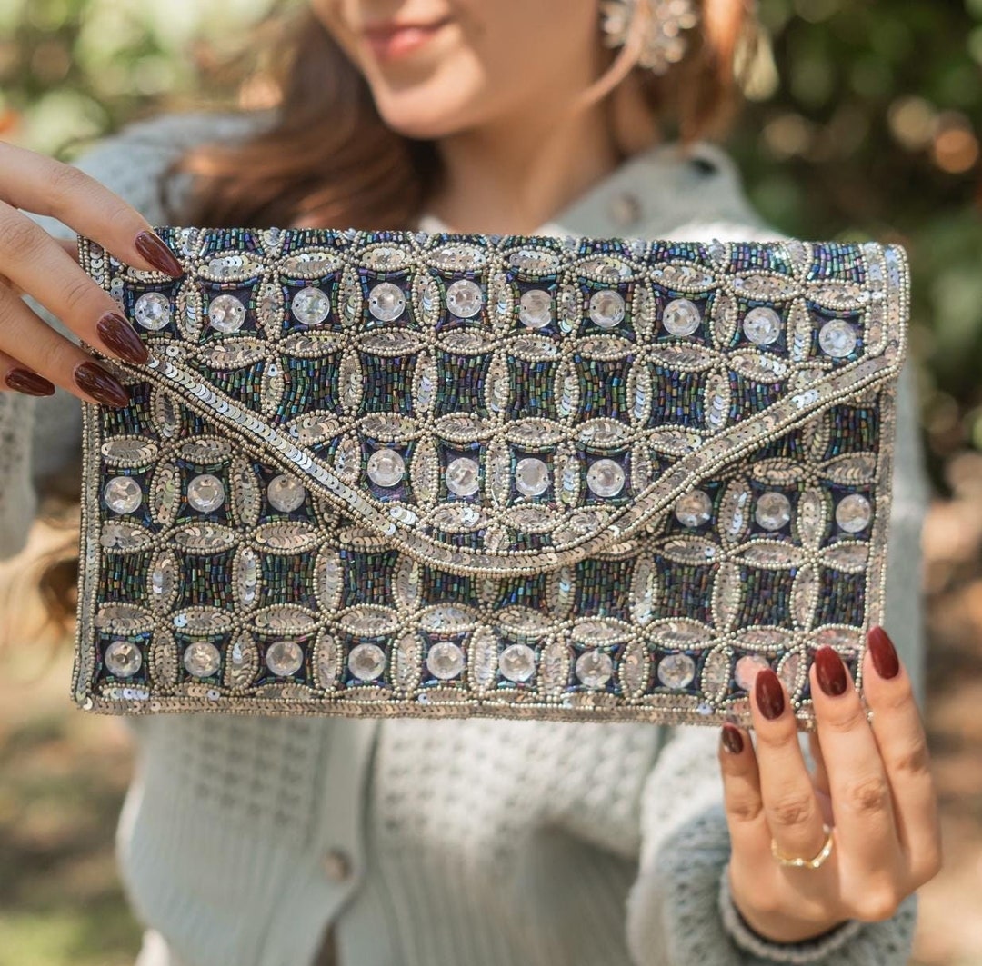 Formal Handmade Beaded Clutch Purse With Blue and Silver Seed Chic and ...